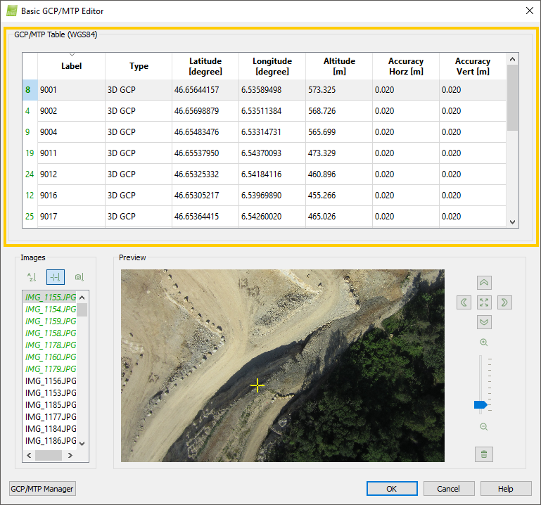 Menu Project > Basic GCP / MTP Editor > GCP / MTP Table - PIX4Dmapper